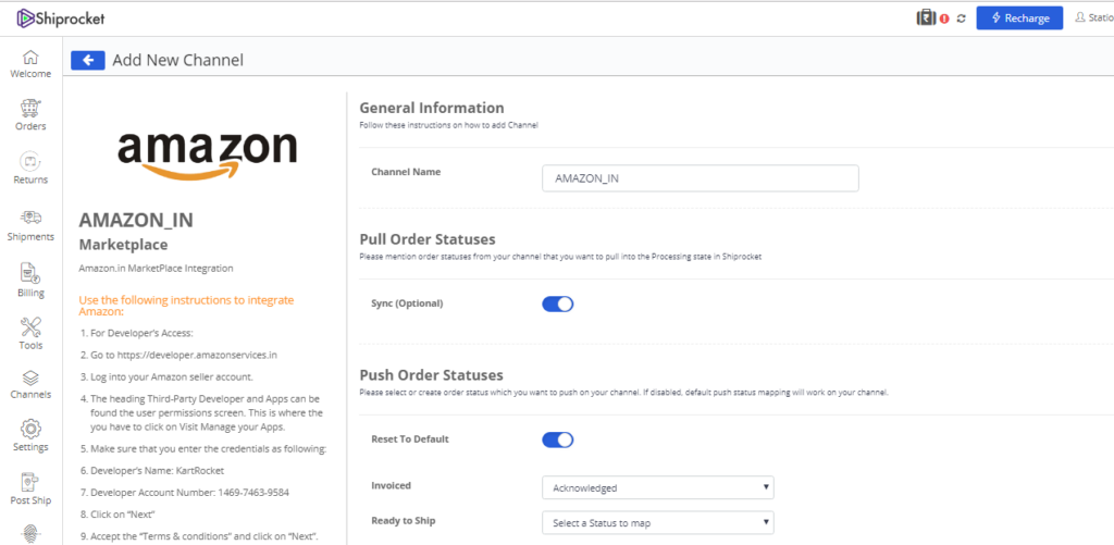 Amazon Shipping App/Plugin Integration - Shiprocket - Amazon Shipping